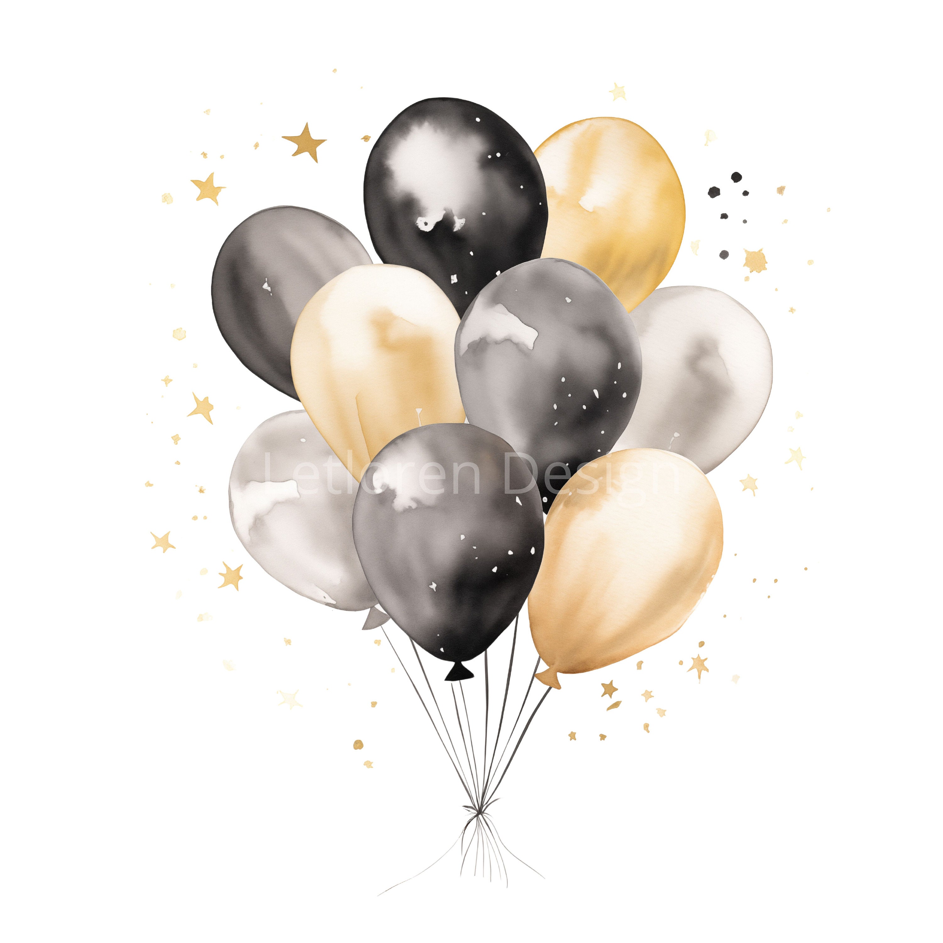 Pastel Party Balloons Clipart Gold, 10 High Quality Pngs, Digital ...