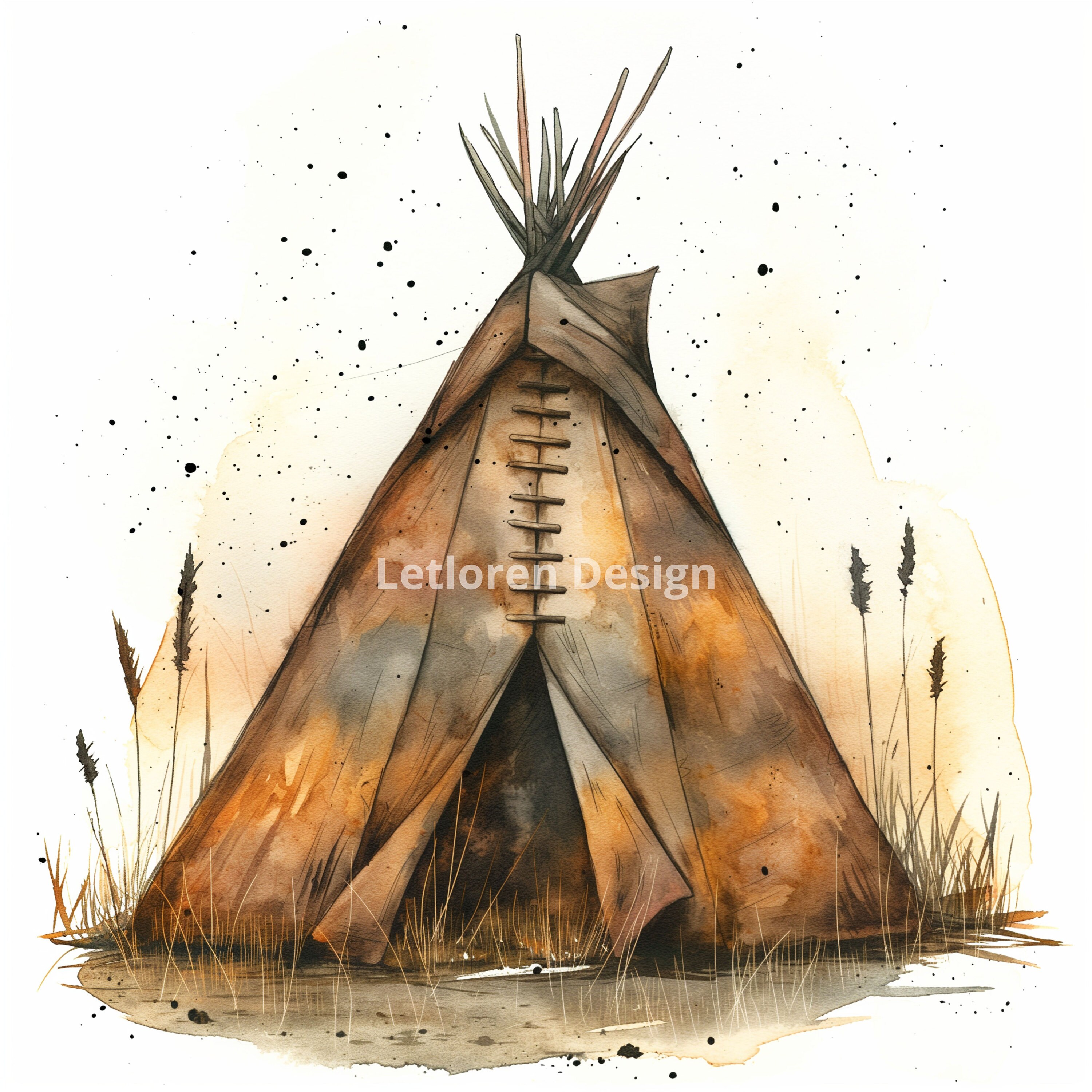 Native American Indian Tent Clipart, Boho Clipart, Printable Watercolor ...