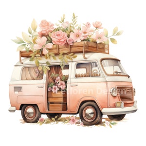 10 Watercolor Retro Hippie Van Clipart, High Quality Png, Groovy Good ...