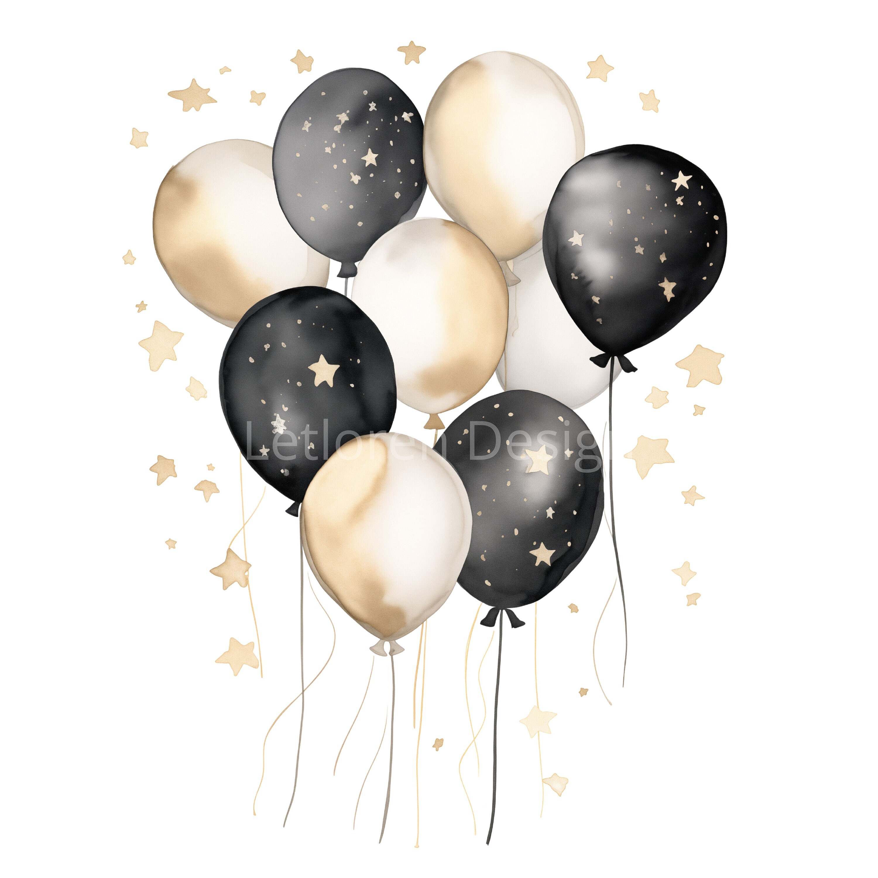 Pastel Party Balloons Clipart Gold, 10 High Quality Pngs, Digital ...