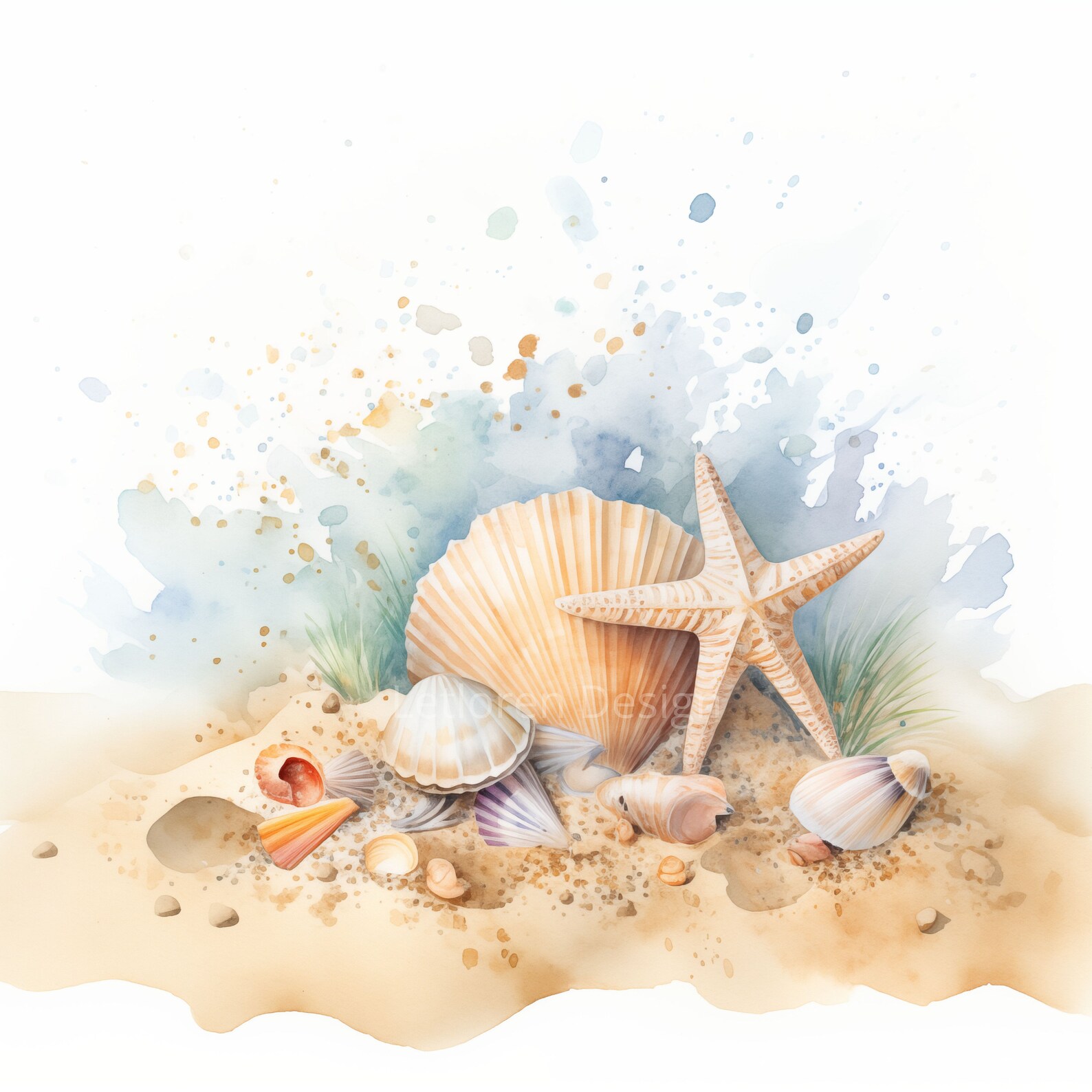 10 Sea Shells Clipart, Seashell Clipart, Printable Watercolor Clipart ...
