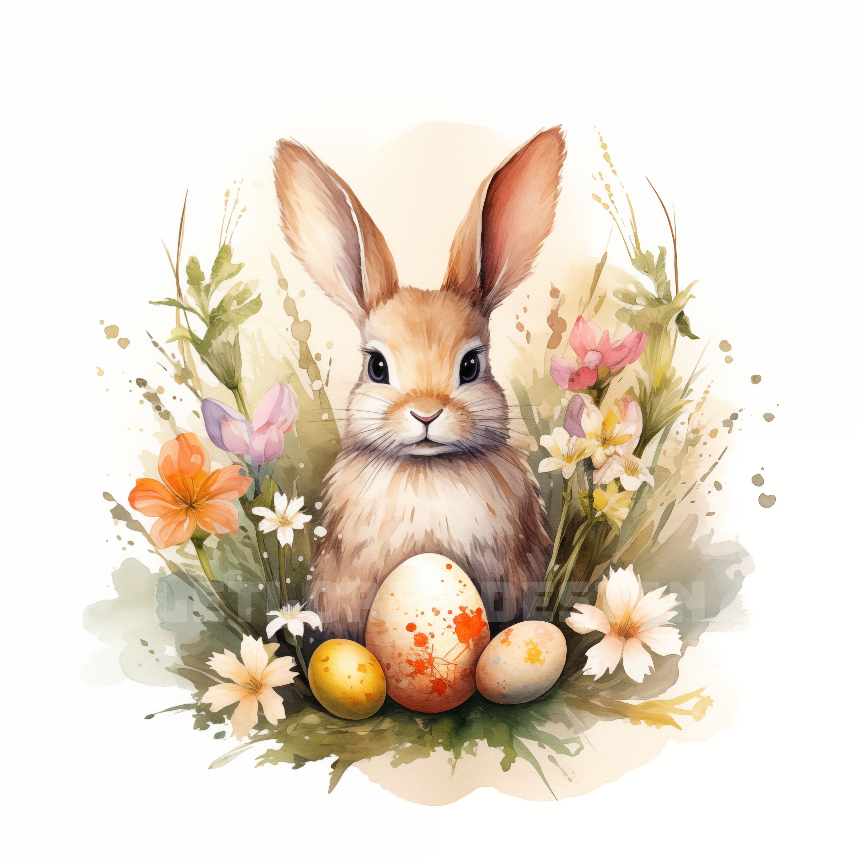 16 Easter Bunny Clipart, Rabbit Clipart, Printable Watercolor Clipart ...