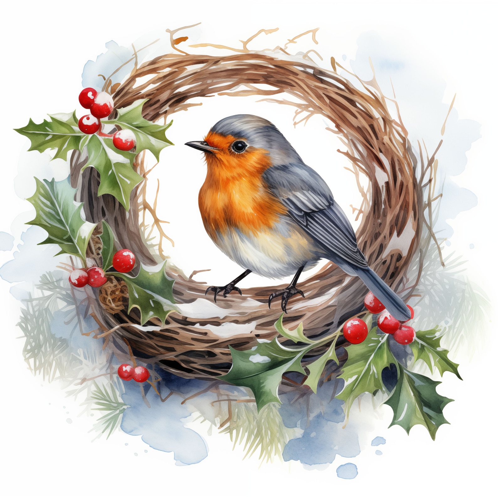 14 Christmas Robin Clipart, Robin Love, Printable Watercolor Clipart ...