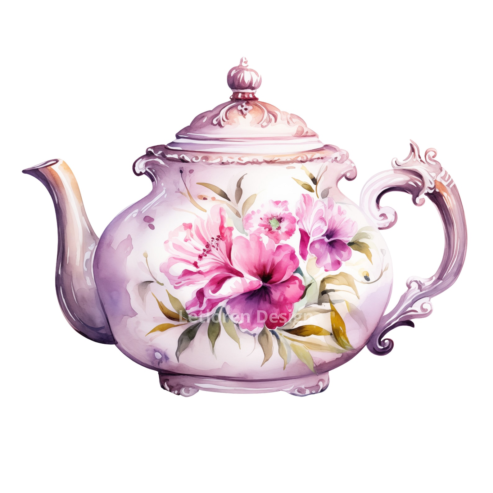 16 Vintage Floral Teapot Clipart, Cool Teapot, Printable Watercolor ...