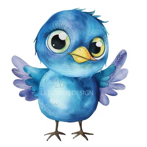 19 Cute Blue Birds Clipart, Funny Birds, Digital Clipart, Watercolor ...