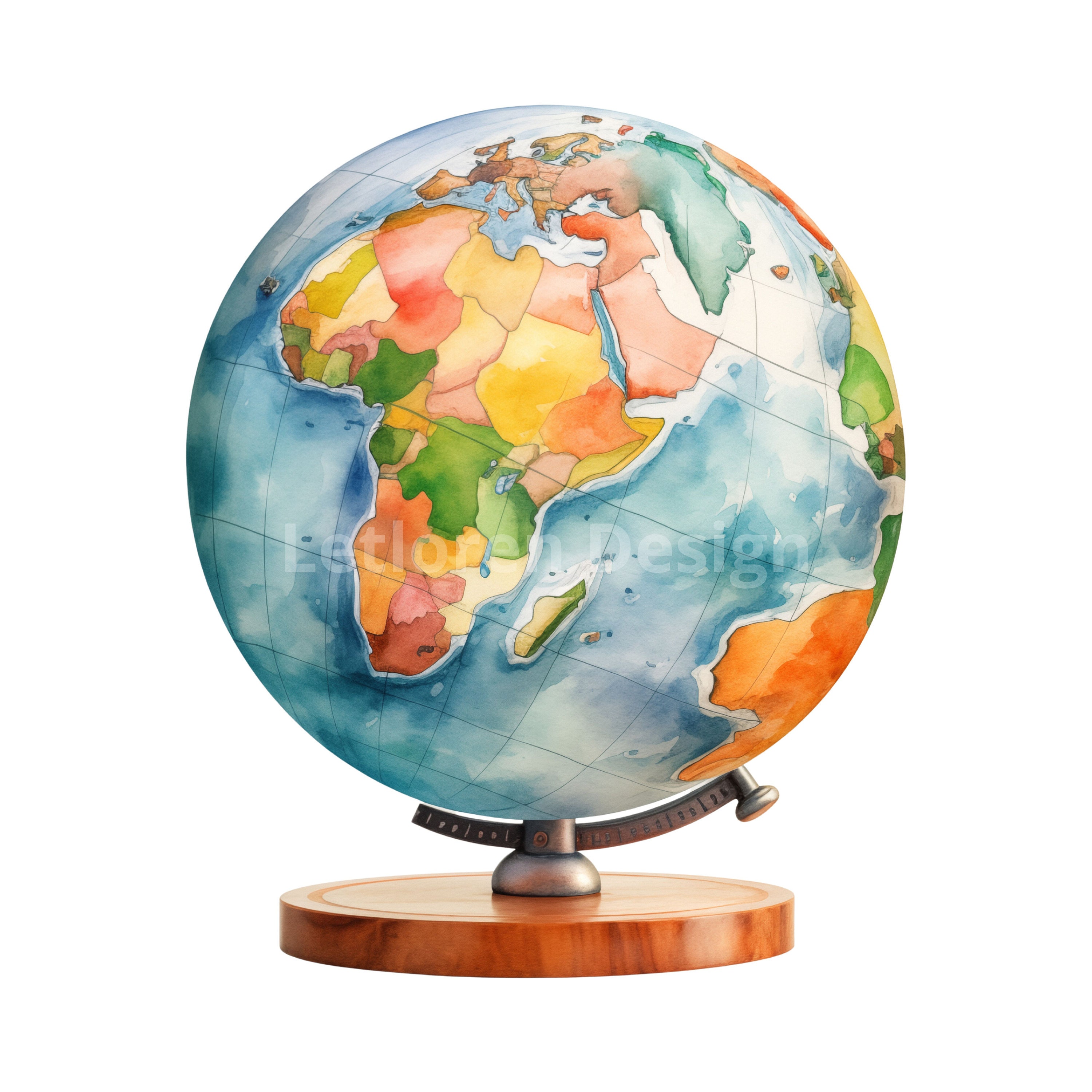 Map Globe Watercolor Clipart: 11 Quality Pngs for Scrapbooking, Digital ...