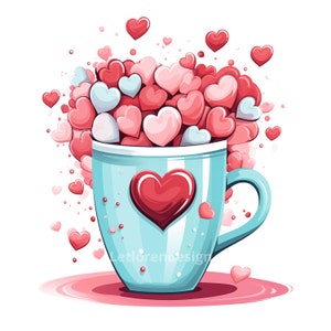 Cute Valentine Coffee Watercolor Clipart, Valentine's Day Graphics ...