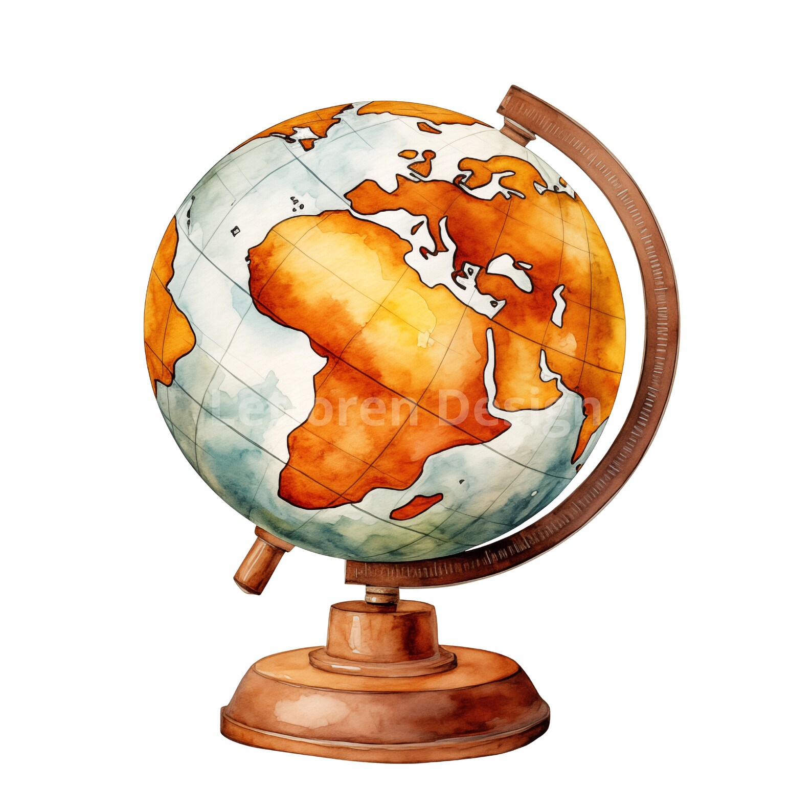 Map Globe Watercolor Clipart: 11 Quality Pngs for Scrapbooking, Digital ...