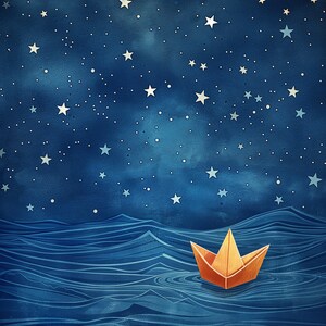 Starry Night Paper Boats Clipart - Wall Art, Planners, Calendars ...
