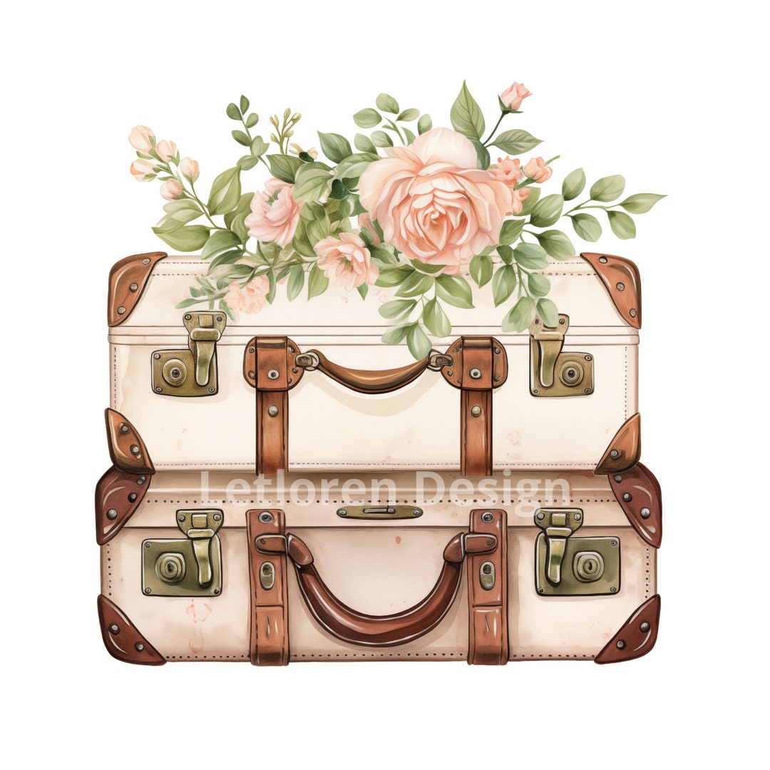 Vintage Suitcase Watercolor Clipart Bundle 2, Antique Luggage, Vintage ...