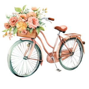 Floral Bicycles Clipart Set, 12 Vintage Bikes With Flowers Png, Wedding ...
