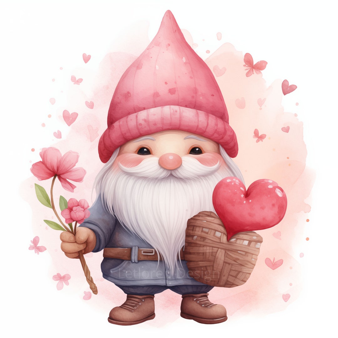 Valentines Gnomes, Watercolor Gnomes - 13 High-quality Jpgs, Festive ...