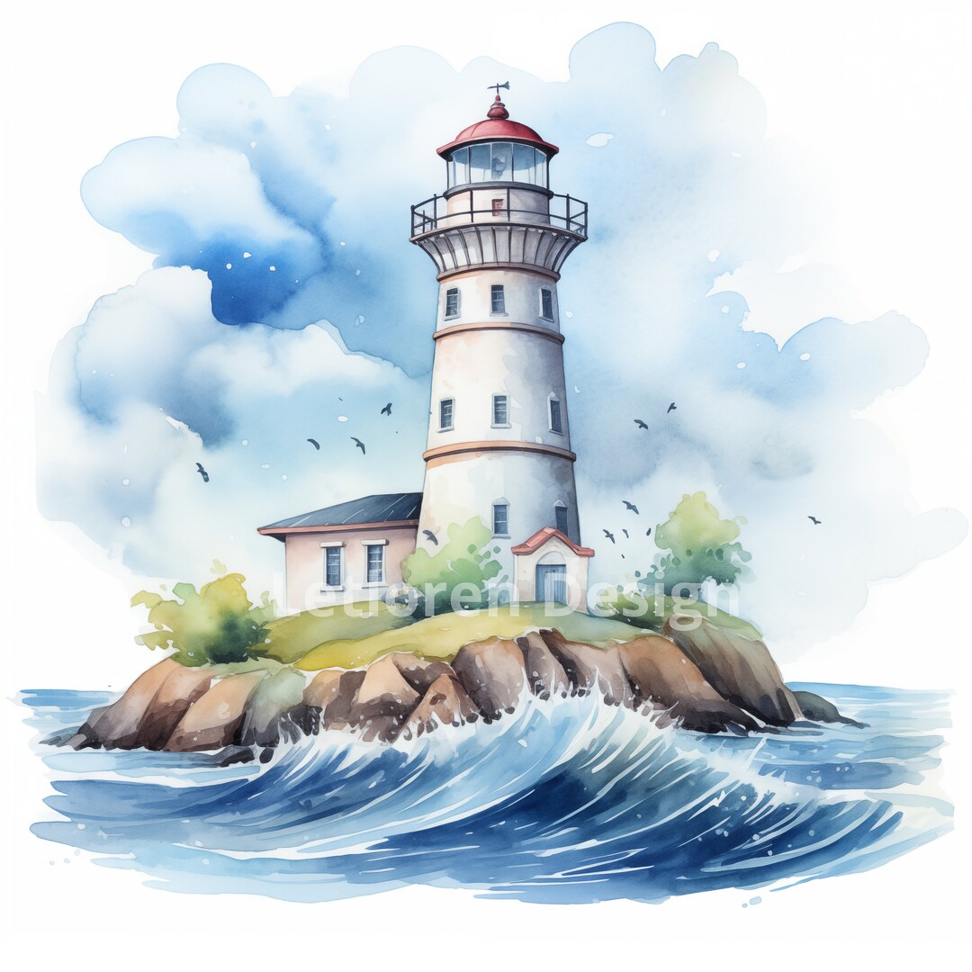 Watercolor Lighthouse Clipart Set, 10 High Quality Jpgs, Printable ...