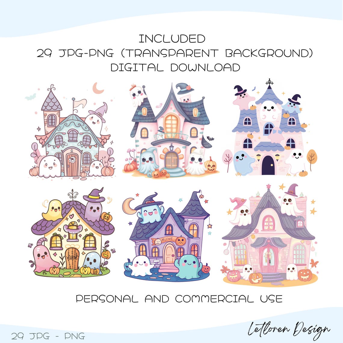 Kawaii Halloween Haunted House Clipart Bundle | Cute Spooky Houses PNG ...