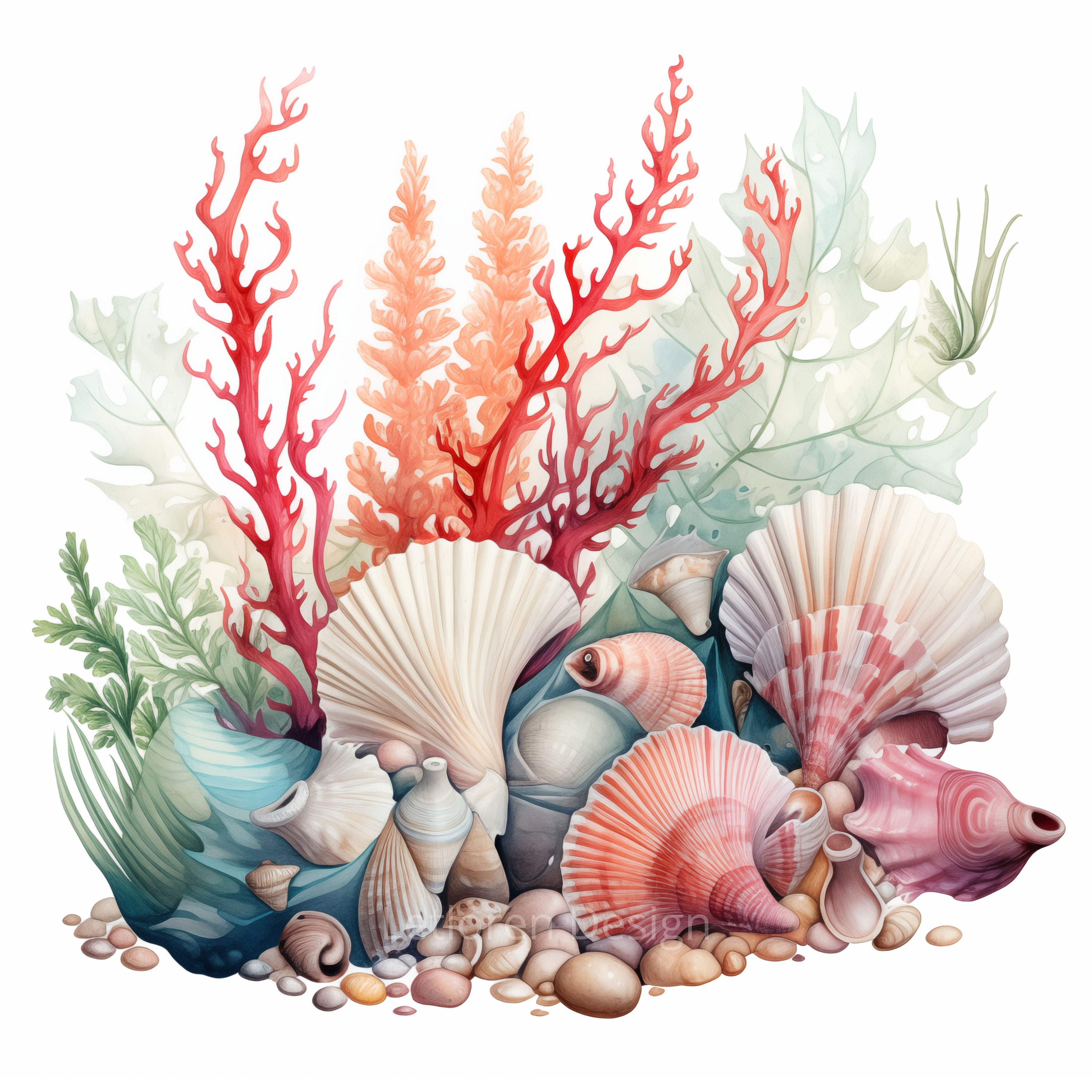 10 Sea Shells Clipart, Seashell Clipart, Printable Watercolor Clipart ...