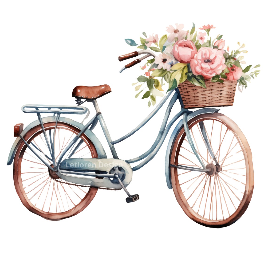 Floral Bicycles Clipart Set, 12 Vintage Bikes With Flowers Png, Wedding ...