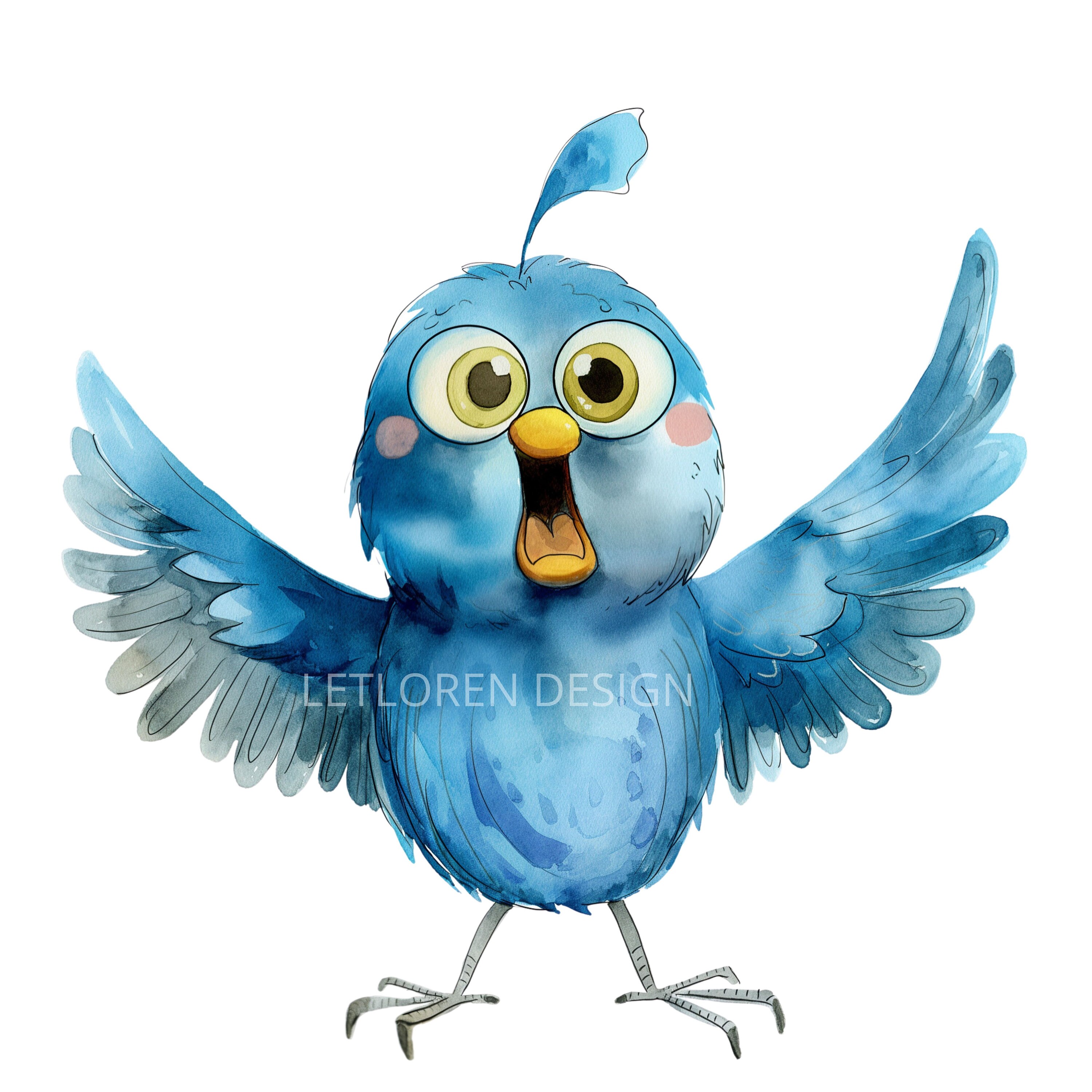 19 Cute Blue Birds Clipart, Funny Birds, Digital Clipart, Watercolor ...