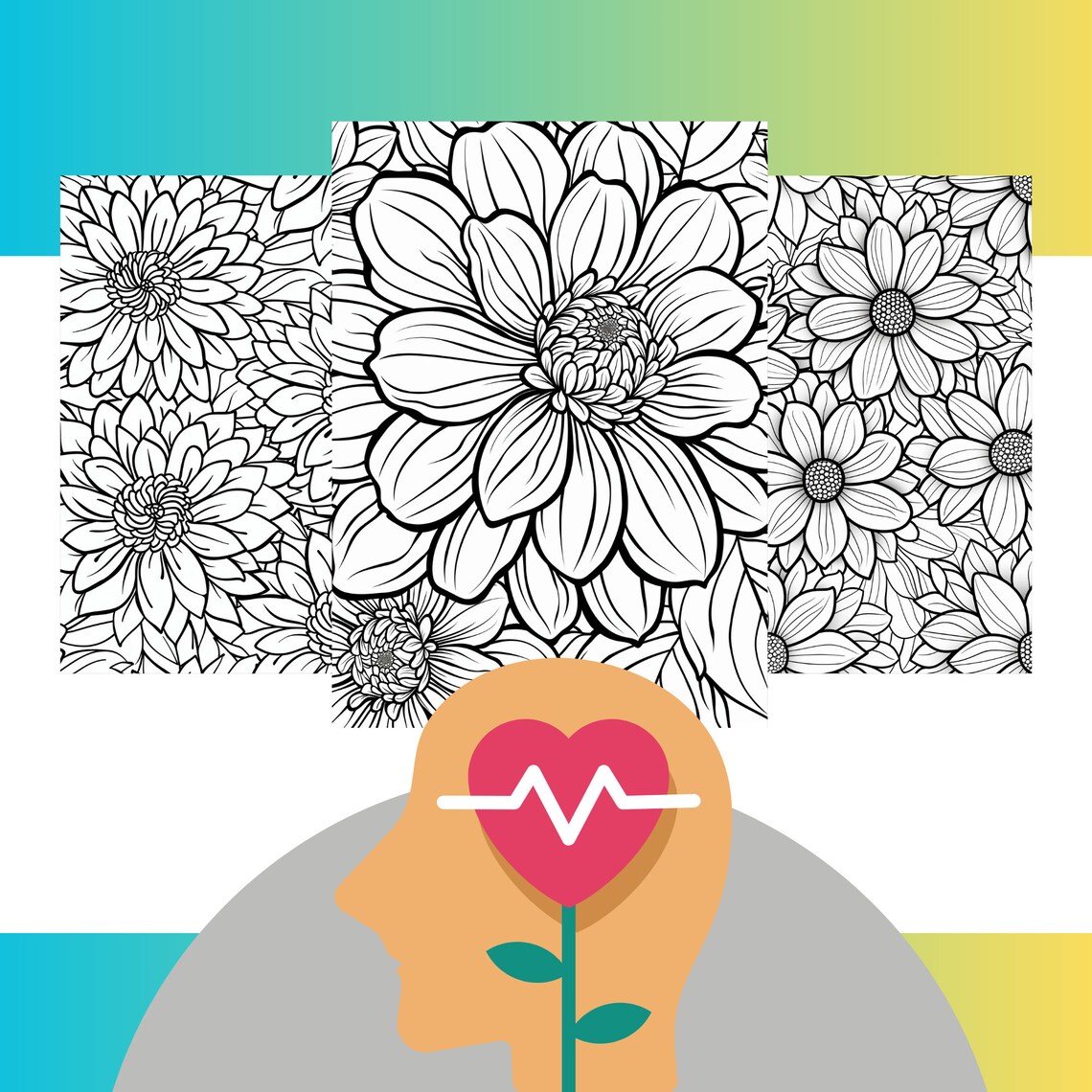 30 Pattern Flowers Coloring Pages Adult Coloring Book, Mindfulness ...