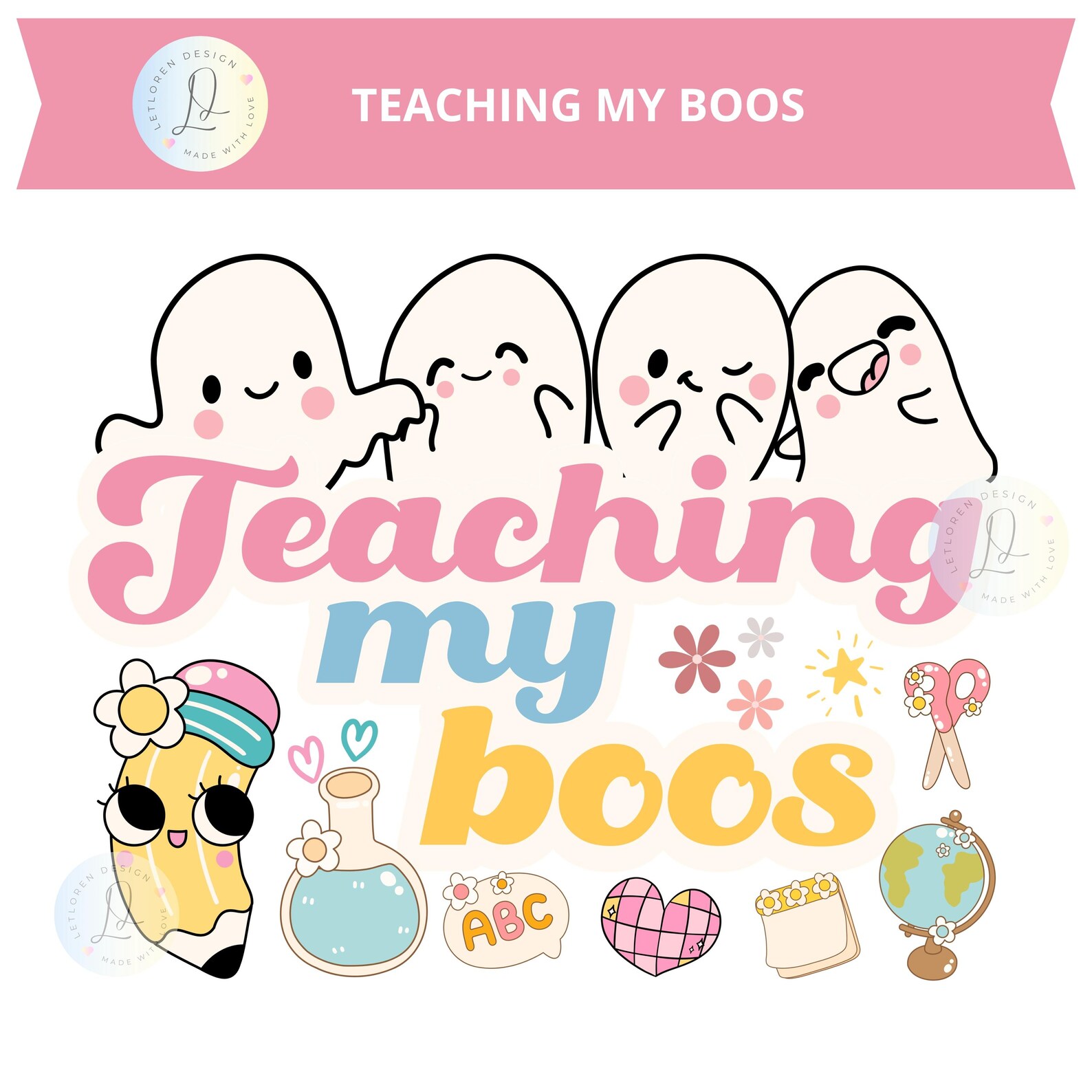 Teaching My Boos Png, Halloween Teacher Png, Coquette Pencil Png, Ghost ...