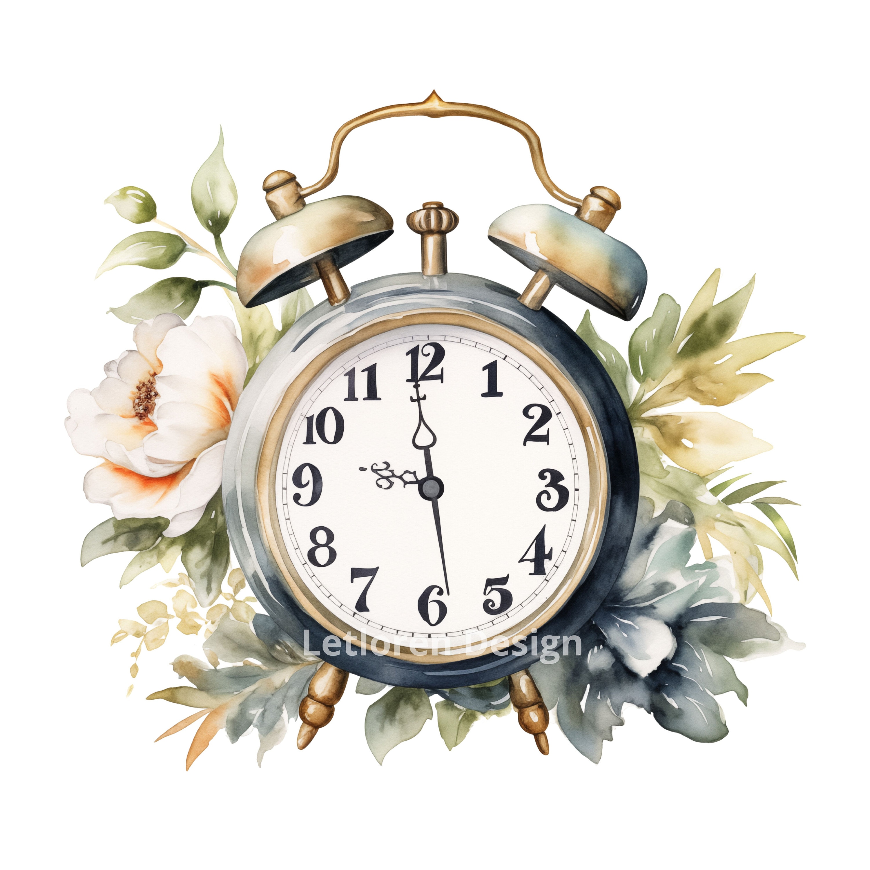 Watercolor Floral Vintage Clock PNG Bundle, Digital Crafts Designs ...