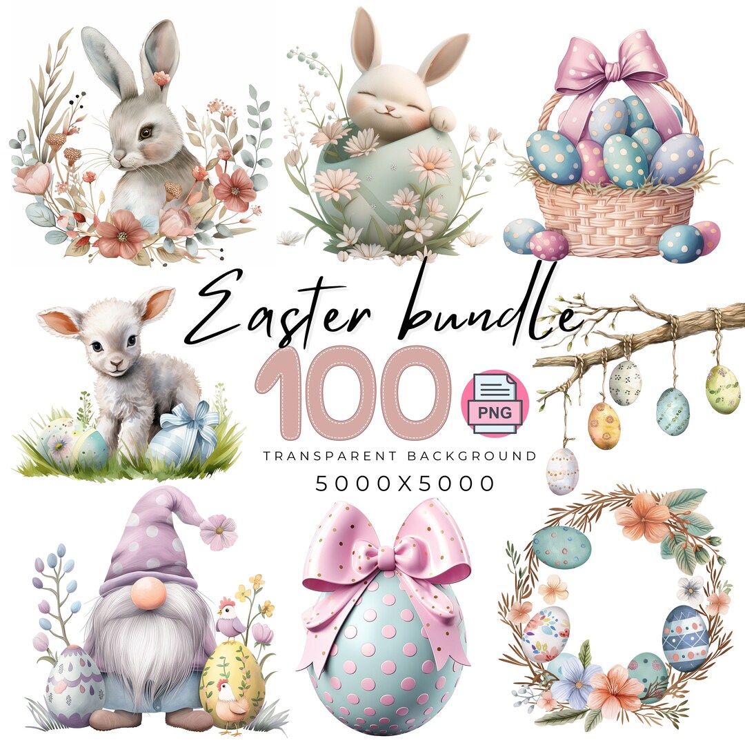 Easter Bundle Clipart - 100 High Quality Pngs, Instant Download for ...