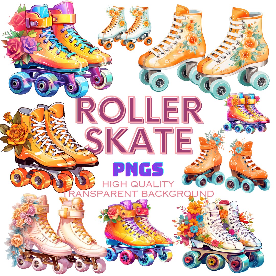 Retro Roller Skate Clipart Bundle - 10 High Quality Pngs - Digital ...