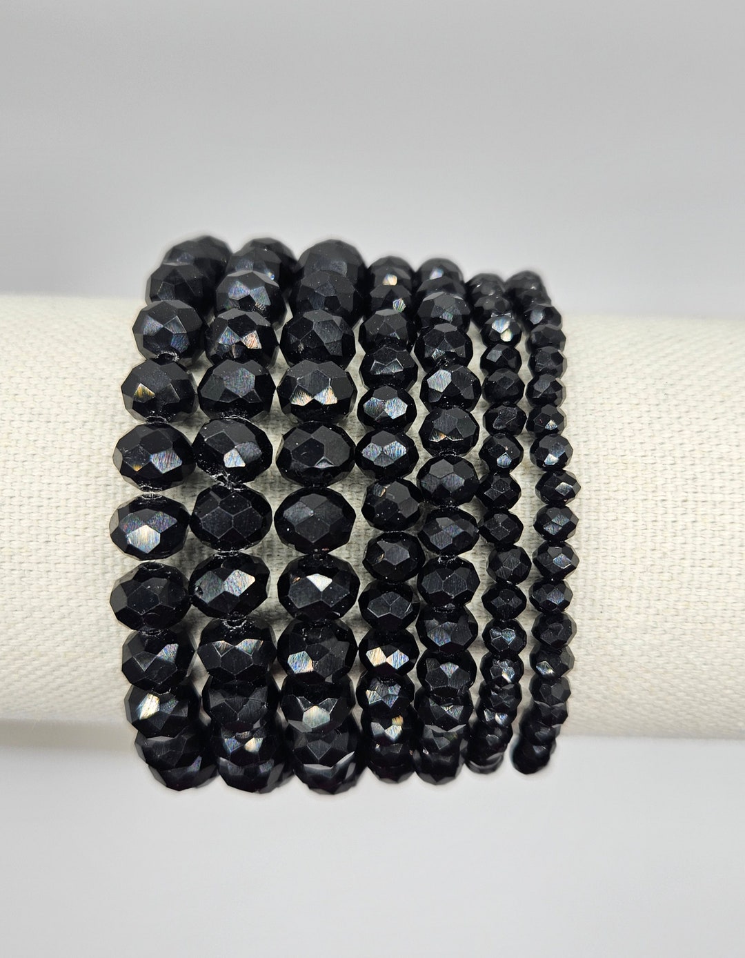 Black Bead Bracelet, Stack of 7 Stretch Bracelets, Gift for Her, Gift ...