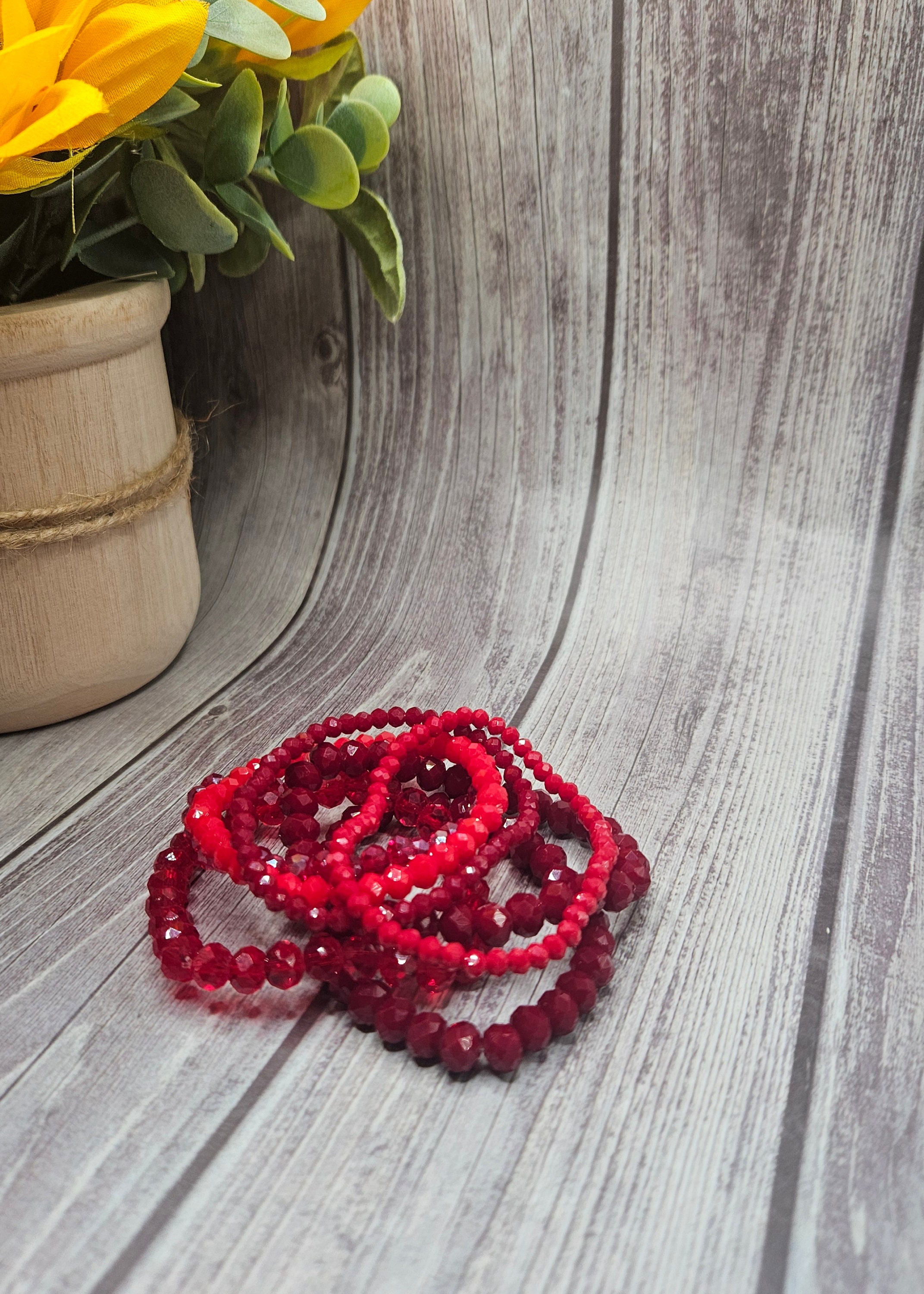 Red Glass Bead Bracelet, Stack of 7 Stretch Bracelets, Gift for Mom ...