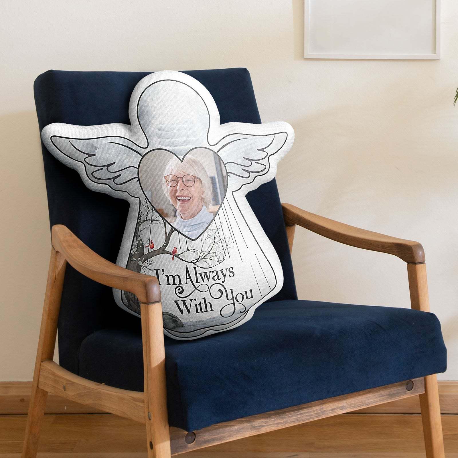 Custom Sympathy Angel Wings Photo Throw Pillow I'm Always With You ...