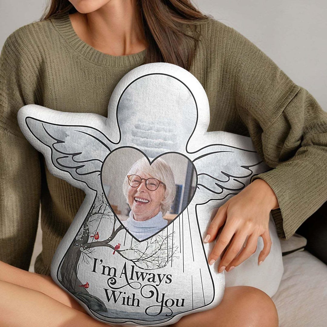 Custom Sympathy Angel Wings Photo Throw Pillow I'm Always With You ...