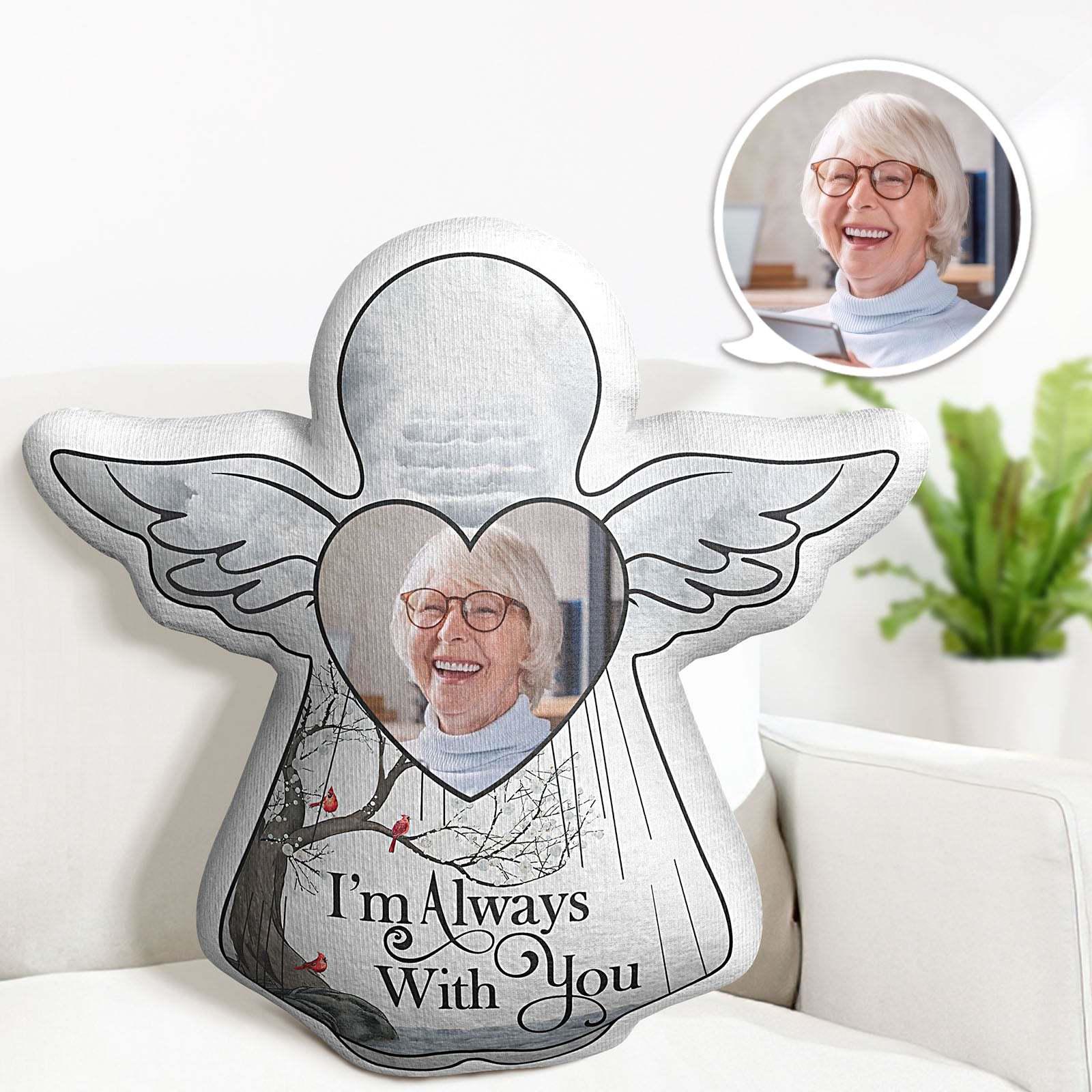 Custom Sympathy Angel Wings Photo Throw Pillow I'm Always With You ...