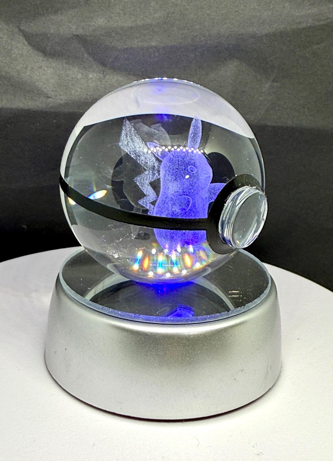 Etched Glass Pikachu Pokemon Pokeball on Color Light Stand - Etsy