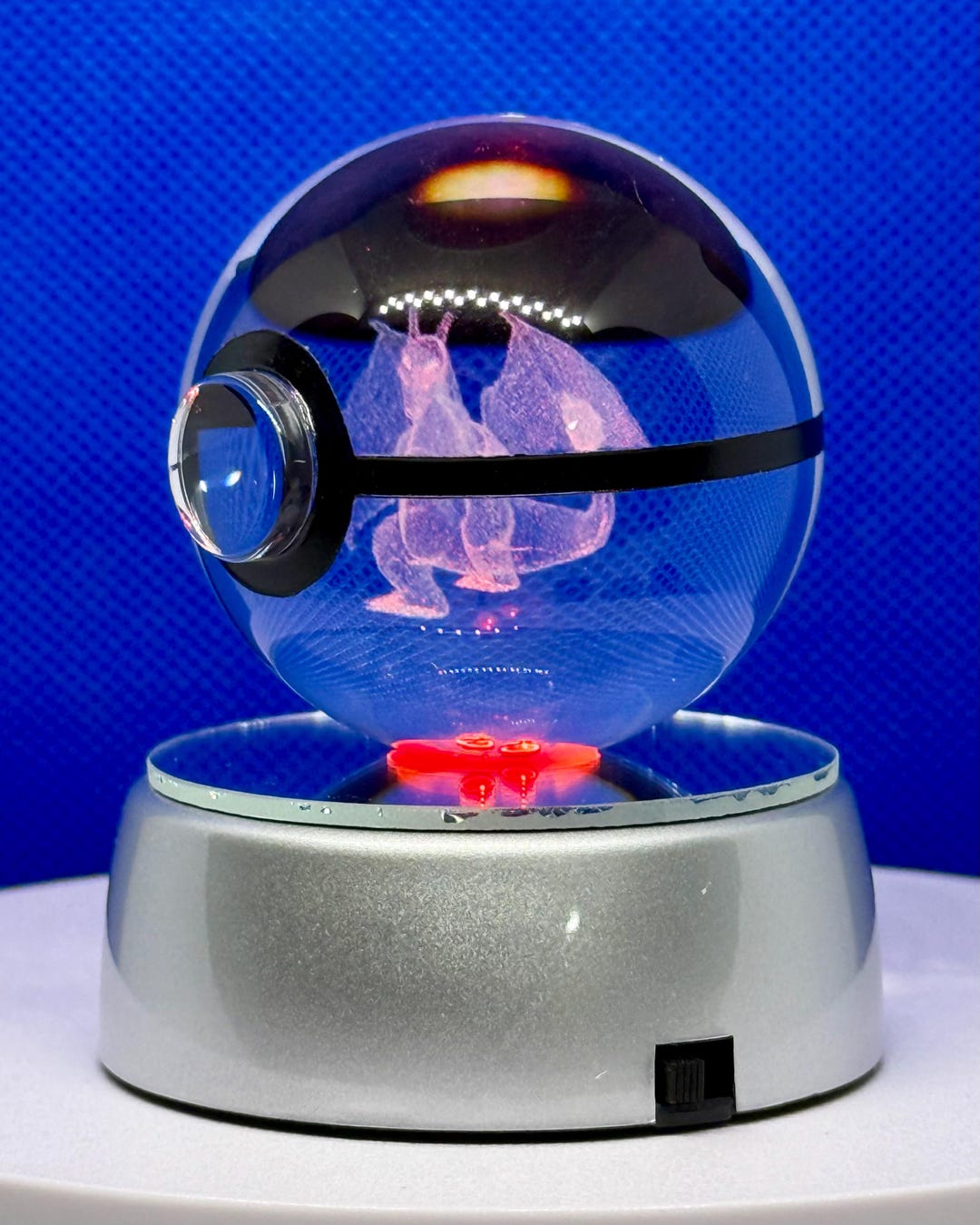 Glass Pokémon Ball With Etched Charizard and Color Changing Light Stand ...