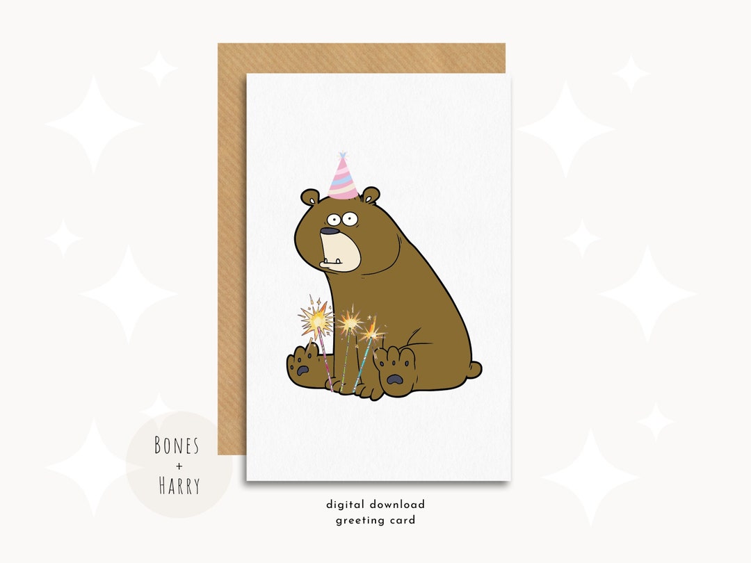 Funny Bear Birthday Card Printable, Digital Download Greeting Card ...