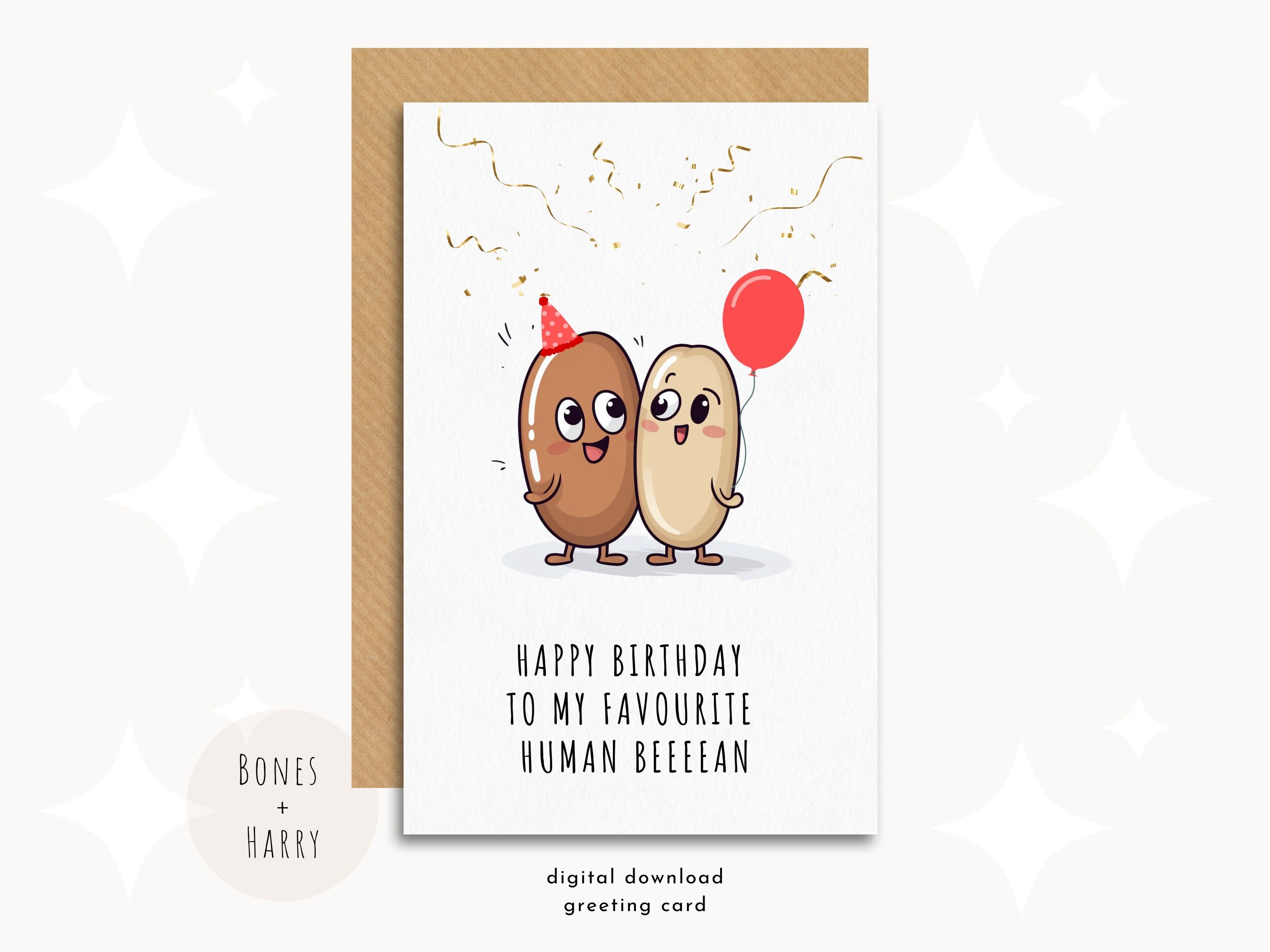 Printable Human Bean Birthday Card Punny Birthday Digital - Etsy