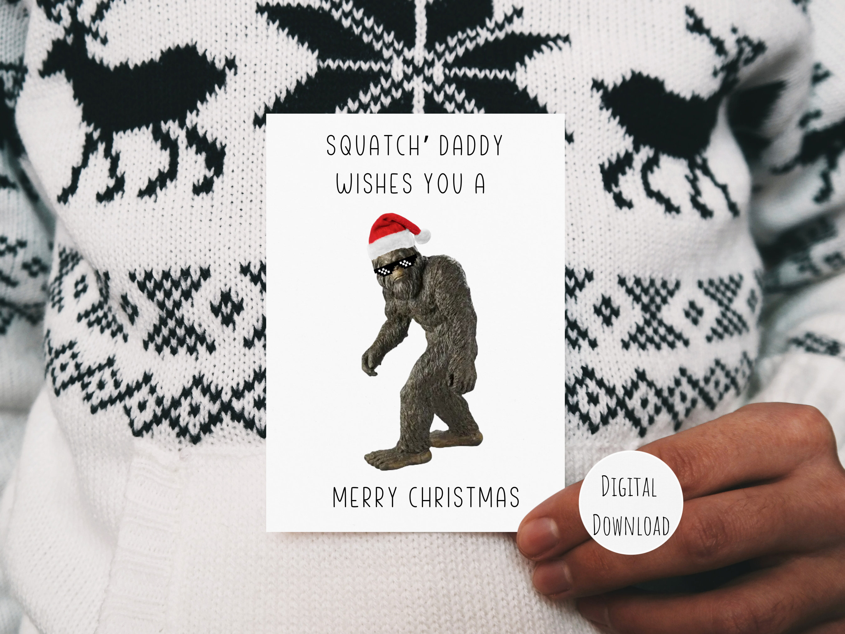 Printable Sasquatch Christmas Card, Funny Bigfoot Holiday Card, Digital ...