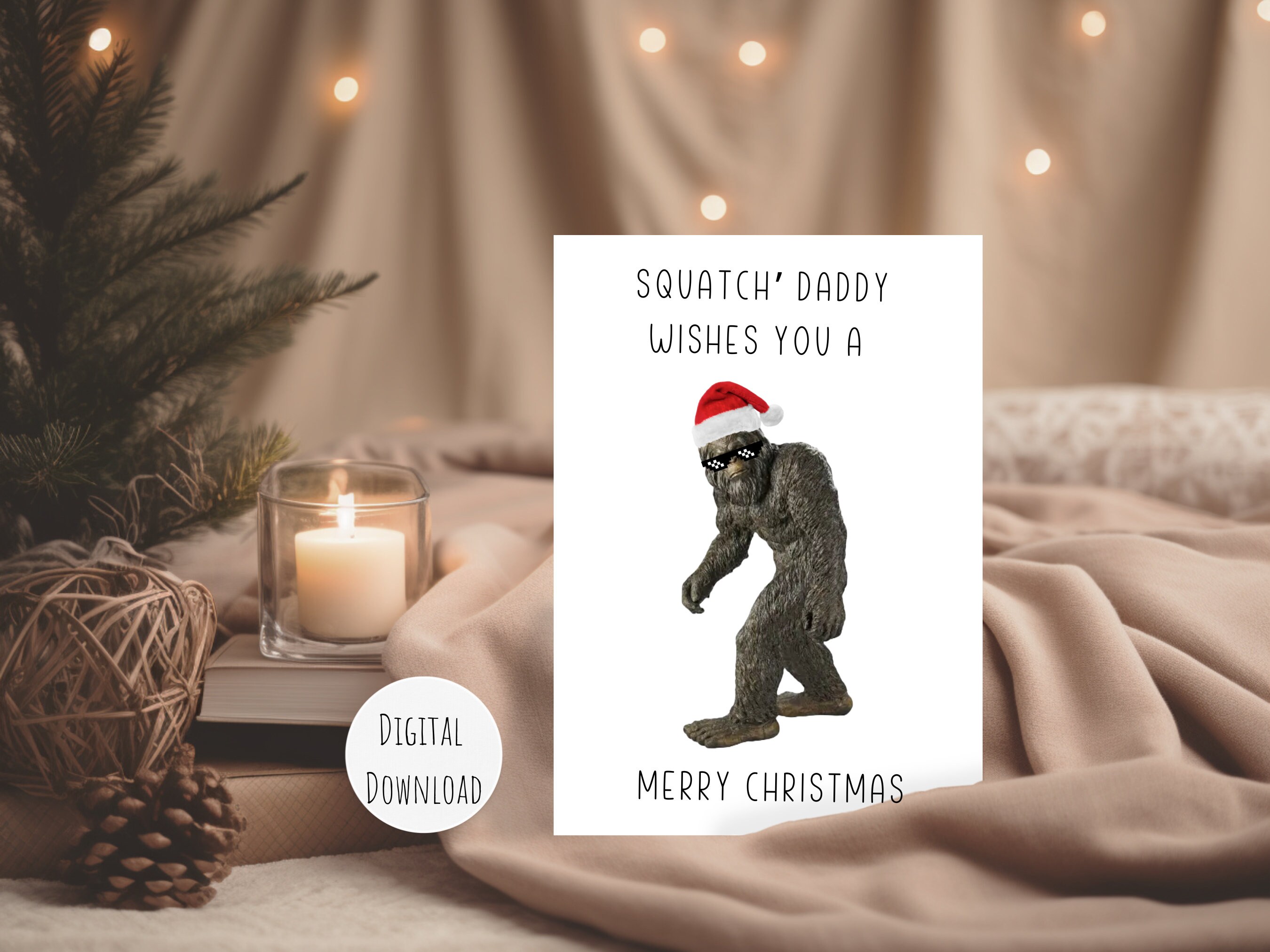 Printable Sasquatch Christmas Card, Funny Bigfoot Holiday Card, Digital ...