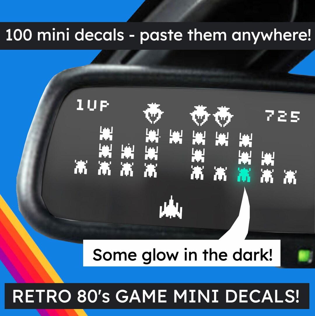 Retro Game Stickers for Car Mirror, 80's Arcade Space Shooter Sticker ...