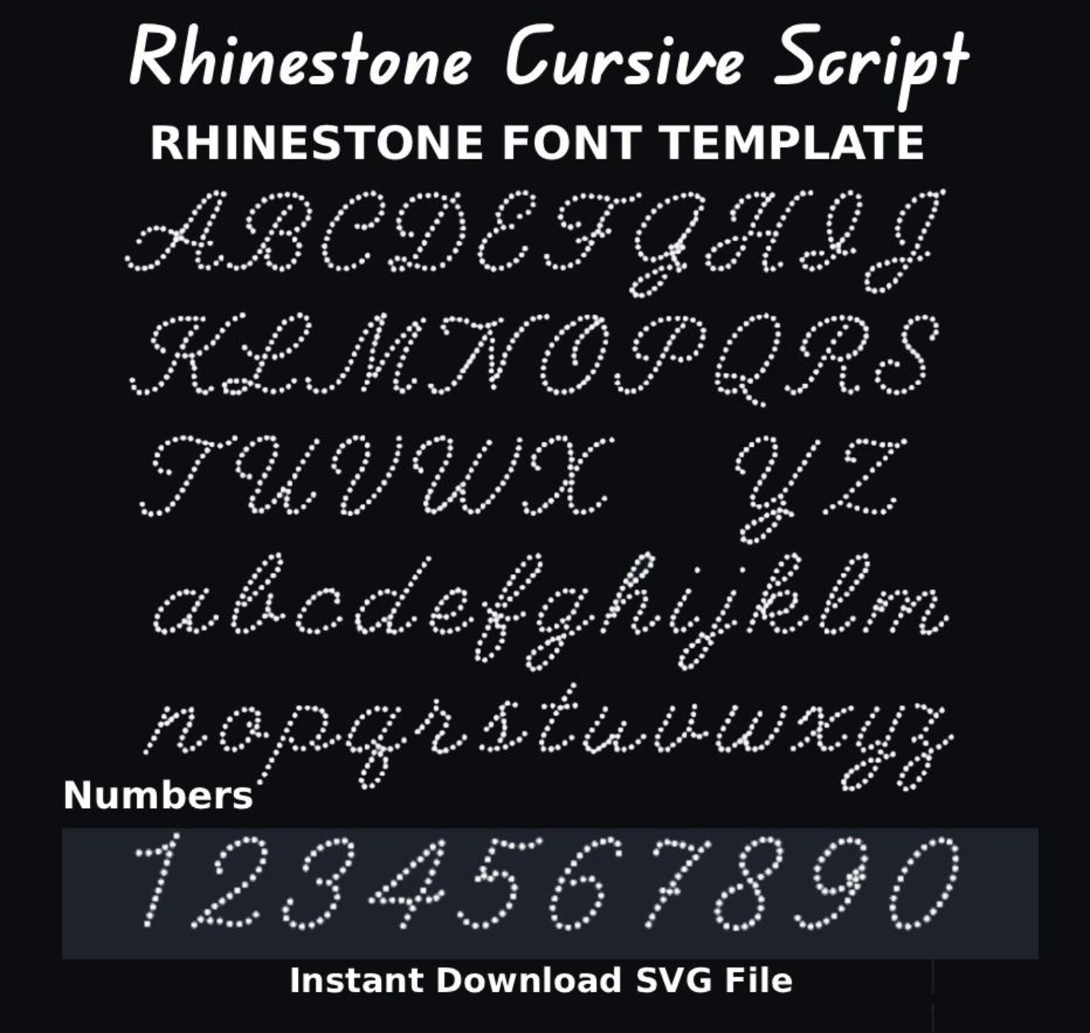 Cursive Rhinestone Alphabet SVG, Script Rhinestone Font A-Z A-z 0-9 ...