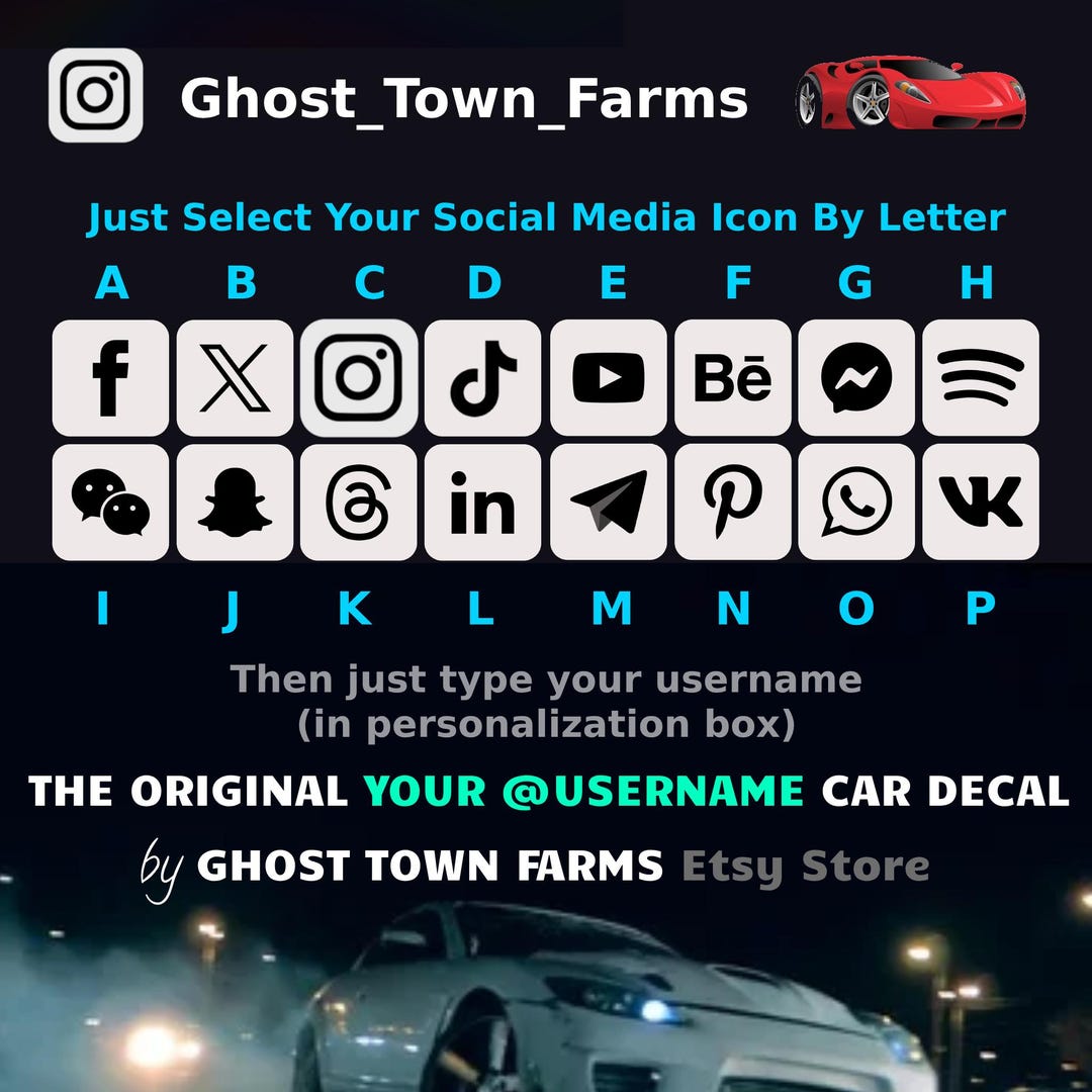 Custom Social Media Car Decal Add Your Username instagram Logo, Twitter ...