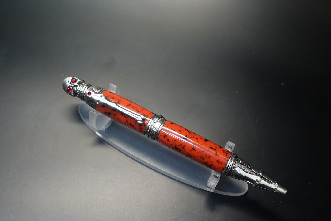 Skull Pen Red With Black Spots and Antique Pewter Finishes - Etsy
