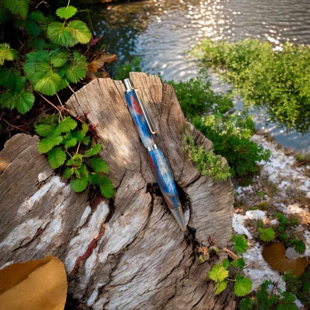 Hand-turned Red, White and Blue Gel Click Pen W/ Satin Finish - Etsy