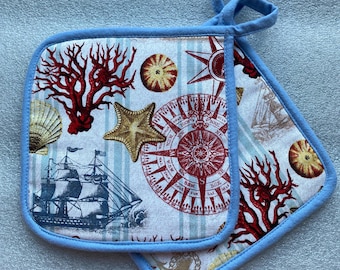 100% Cotton Pot Holder, Nautical Design, Sea, Maritime Pattern ...