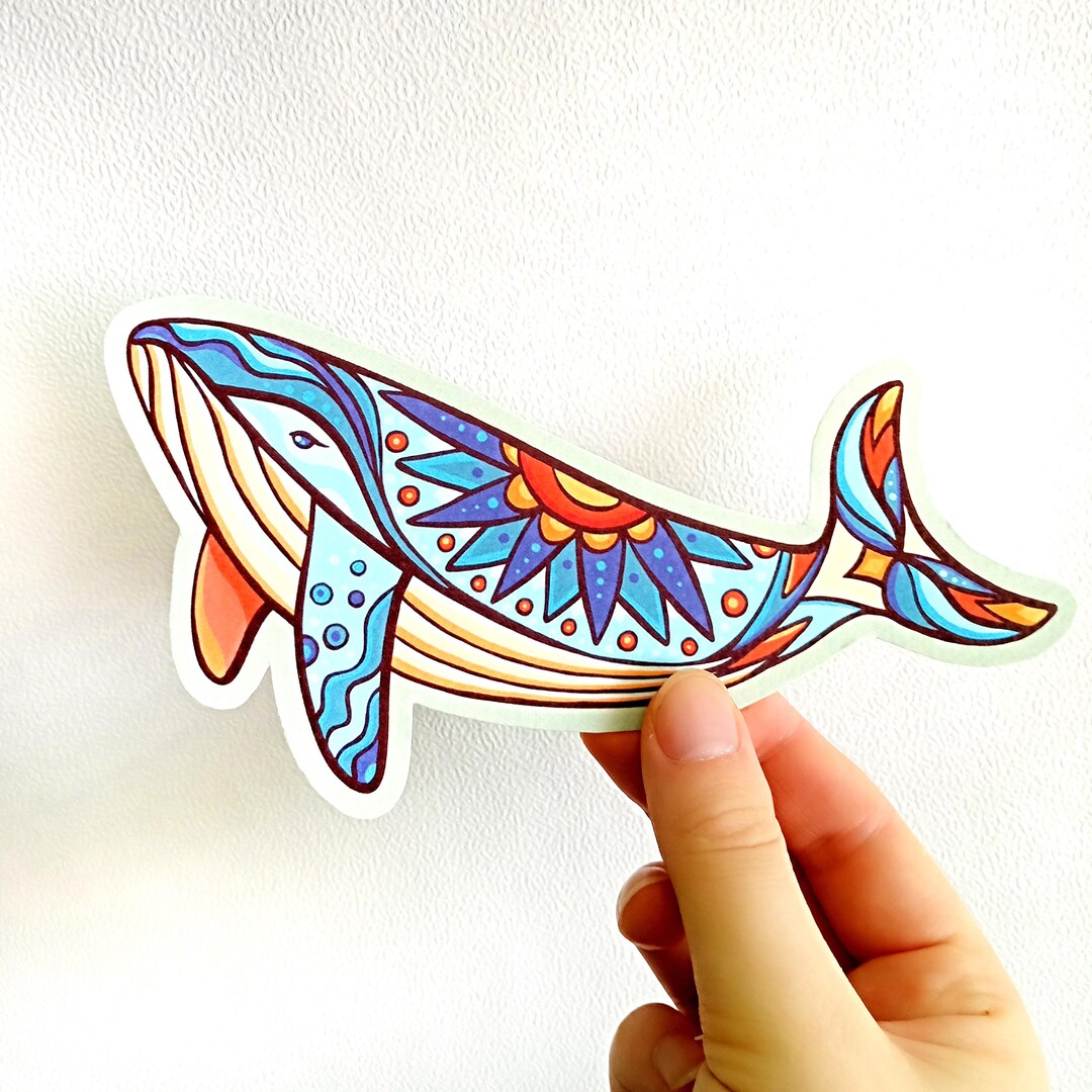 Whale Bookmark, Great Blue Whale Illustration for Children's Book, Folk ...