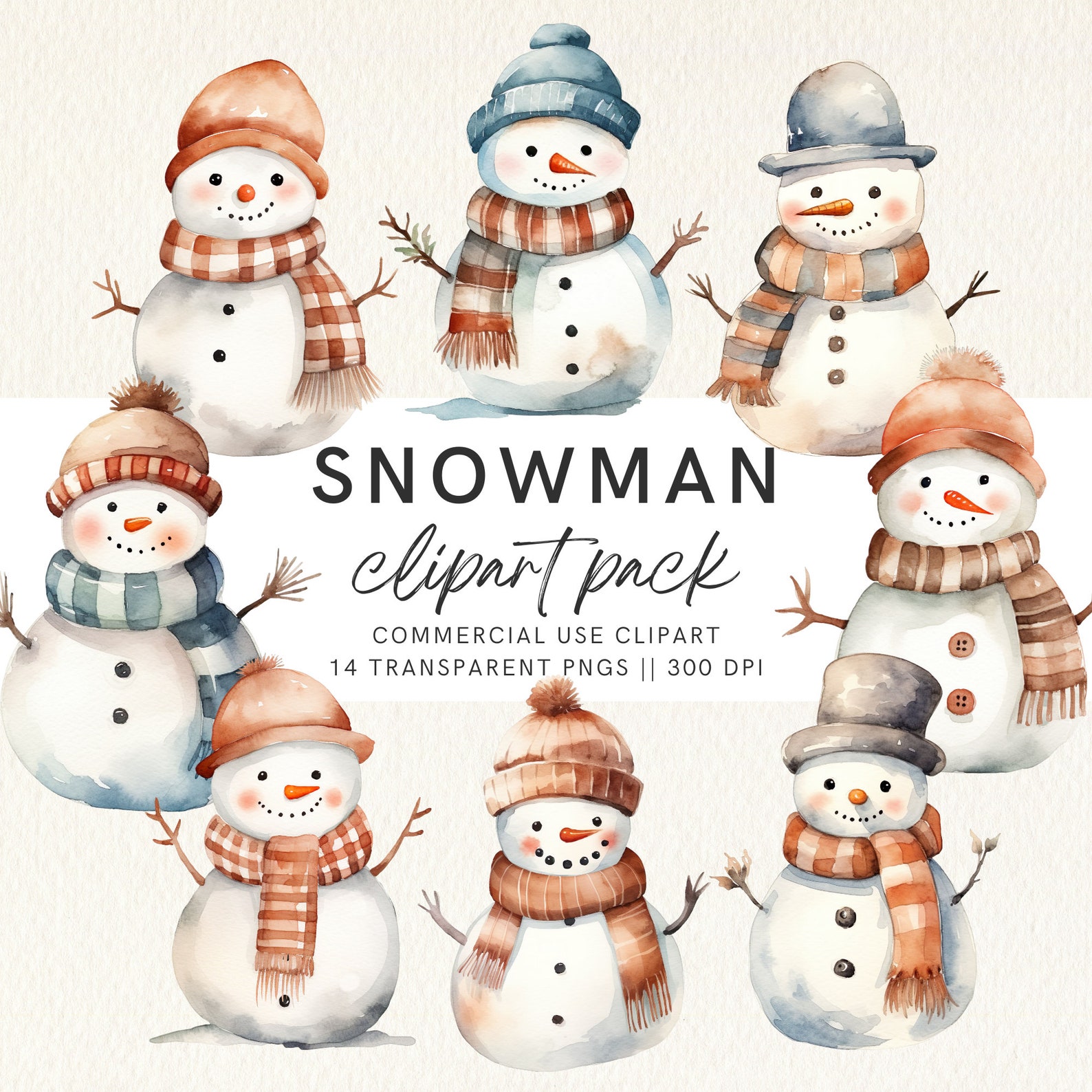 14 Watercolor Christmas Snowman Clipart PNG Transparent Winter Snow ...