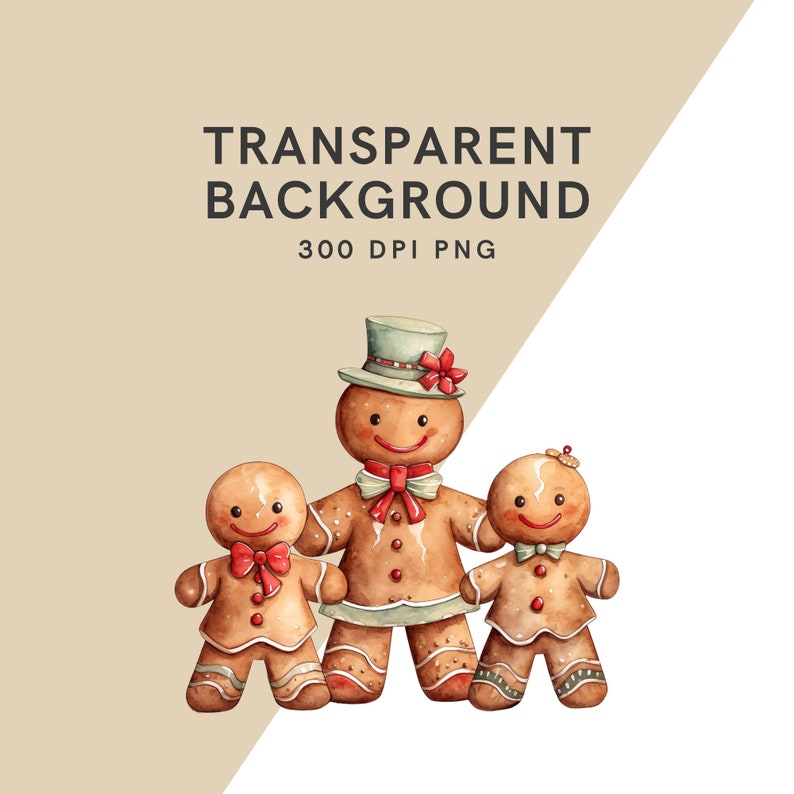 Gingerbread Family Clipart SINGLE IMAGE Watercolor Christmas Clipart ...