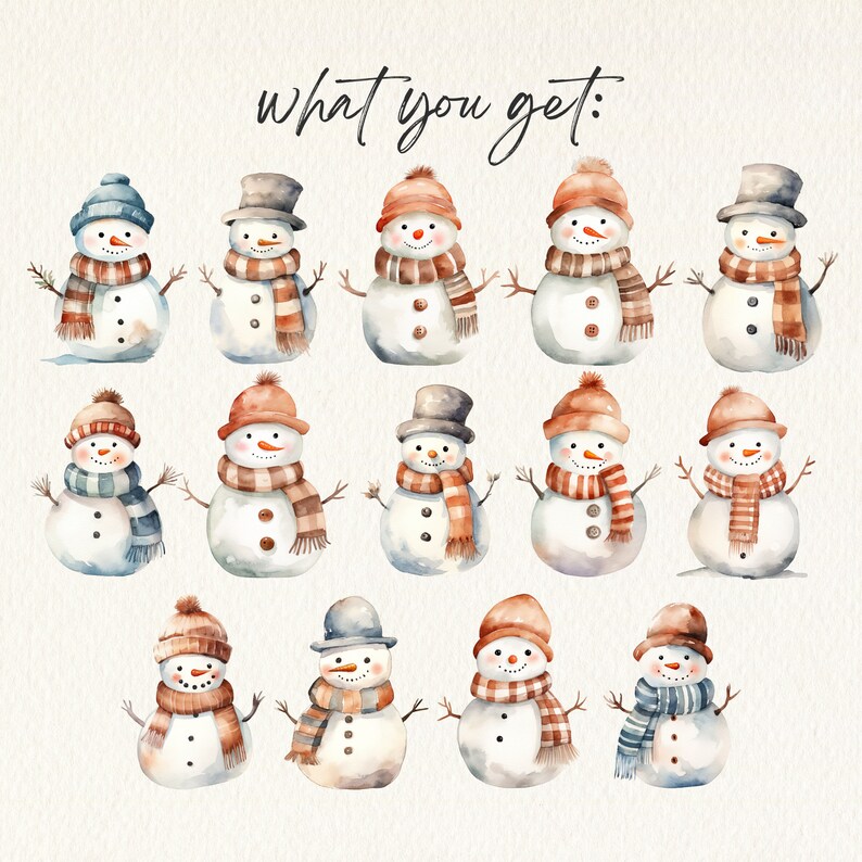 14 Watercolor Christmas Snowman Clipart PNG Transparent Winter Snow ...