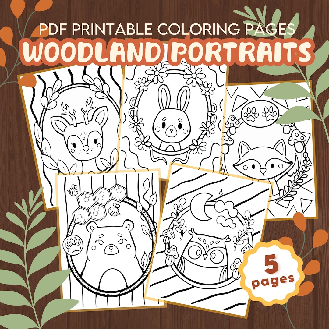 Woodland Animal Portraits PDF Coloring Pages - Etsy