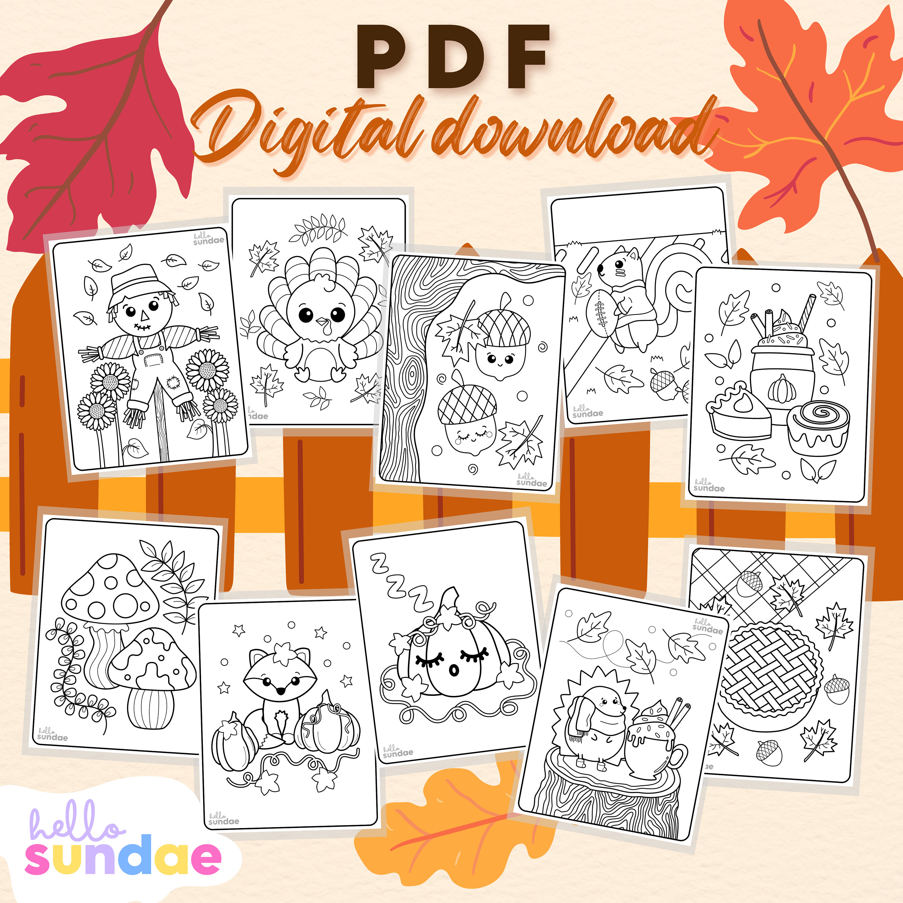 Thanksgiving and Fall Coloring Printable Pages Digital Download - Etsy
