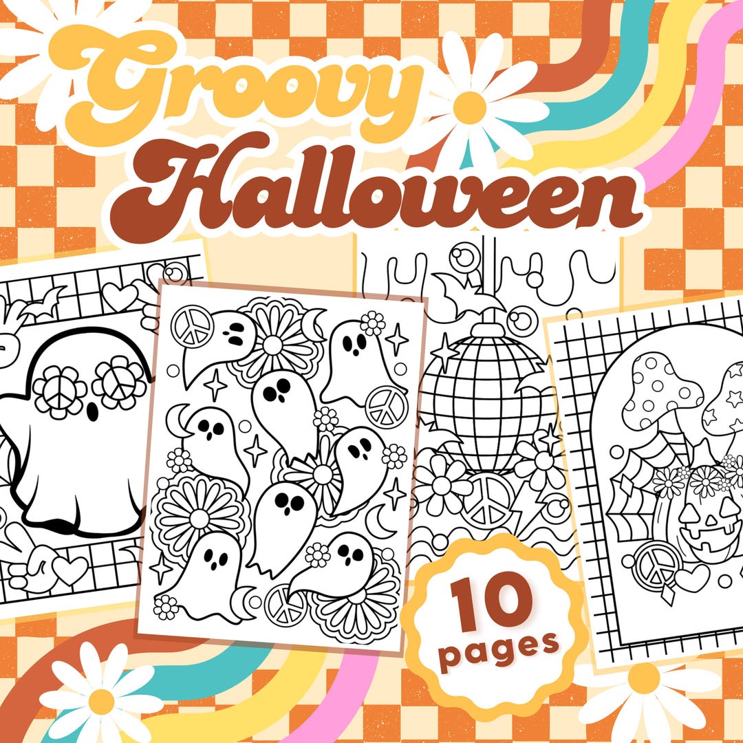 70’s Groovy Halloween PDF Coloring Pages - Etsy